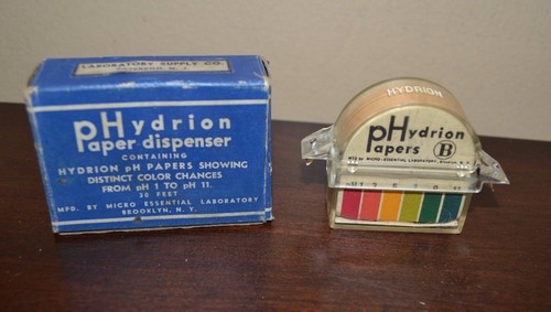 Vintage pH paper roll with case by pHydrion, 1-11 acid/base testing ...