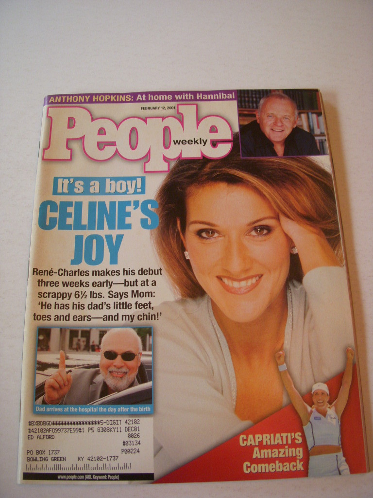 PEOPLE Magazine, FEBRUARY 12, 2001, CELINE DION, ANTHONY HOPKINS, AL ...