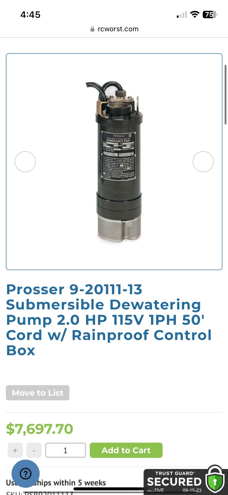 Industrial water pump Prosser 9-20111-13, 9-20000 Series, Submersible ...