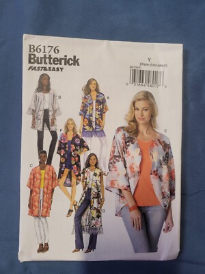 Butterick B6176 Unlined Loose Fitting Kimono Pockets Fringe XS S M ...