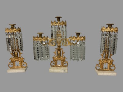 Antique Victorian Three Piece Girandole Candelabra Set w Knights ...