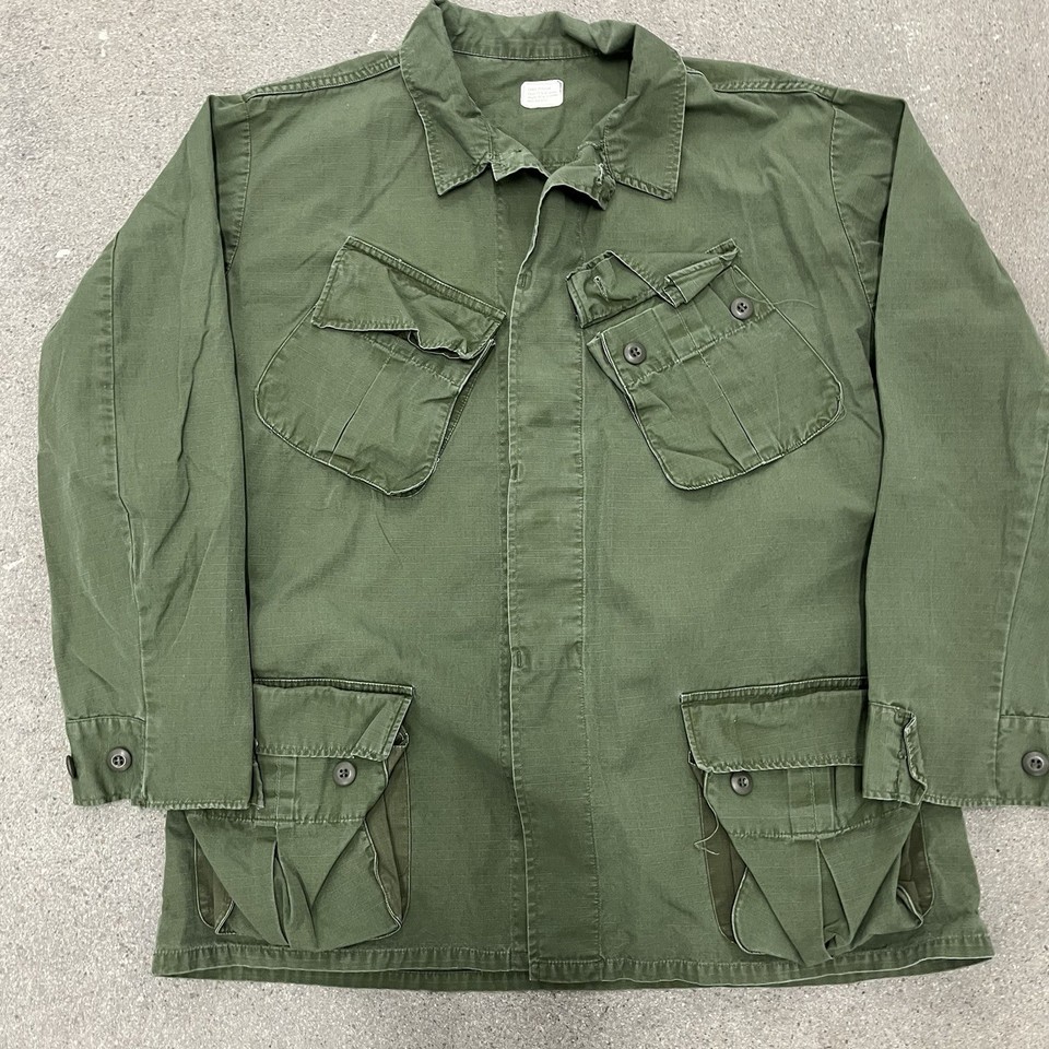 VINTAGE 60s OG 107 Jungle Slant Pocket Jacket Men’s LARGE 1969 Rip Stop ...