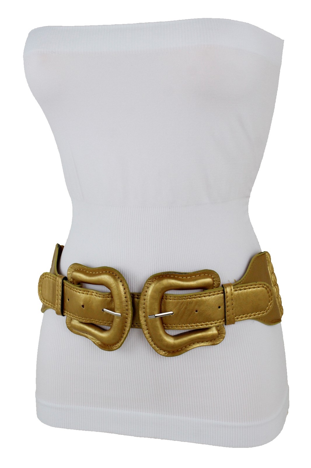 Women Gold Wide Elastic Band Fabric Western Flashy Belt Big Double ...