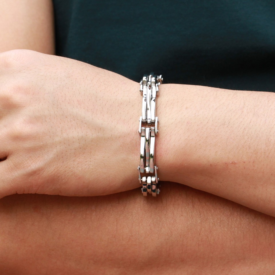 Two Tone Stainless Steel Men's Chain Link Bracelet Wristband Cuff ...