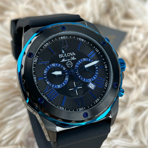 Bulova Marine Star 44mm Blue Dial Black Rubber Strap Quartz Men's Watch ...