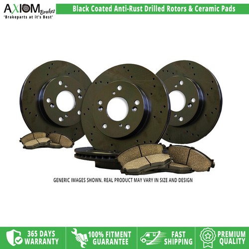 (Front & Rear Kit) Black Anti-Rust Drilled -4 Brake Rotors -8 Ceramic ...
