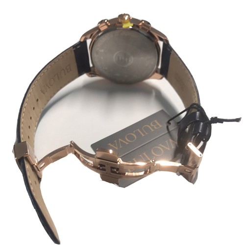 Bulova Wilton men watch Chronograph Stainless Steel blue leather strap ...