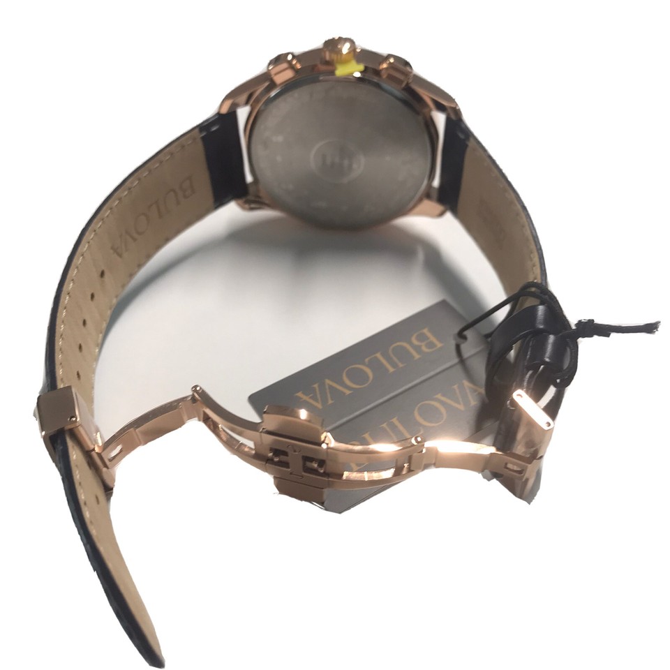 Bulova Wilton men watch Chronograph Stainless Steel blue leather strap ...