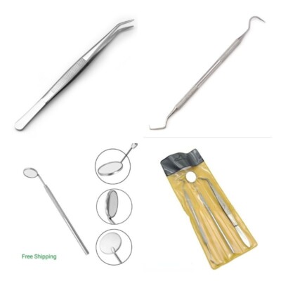 3Pcs Basic Dental Instruments Set Mouth Mirror Explorer #4 Cotton Plain ...