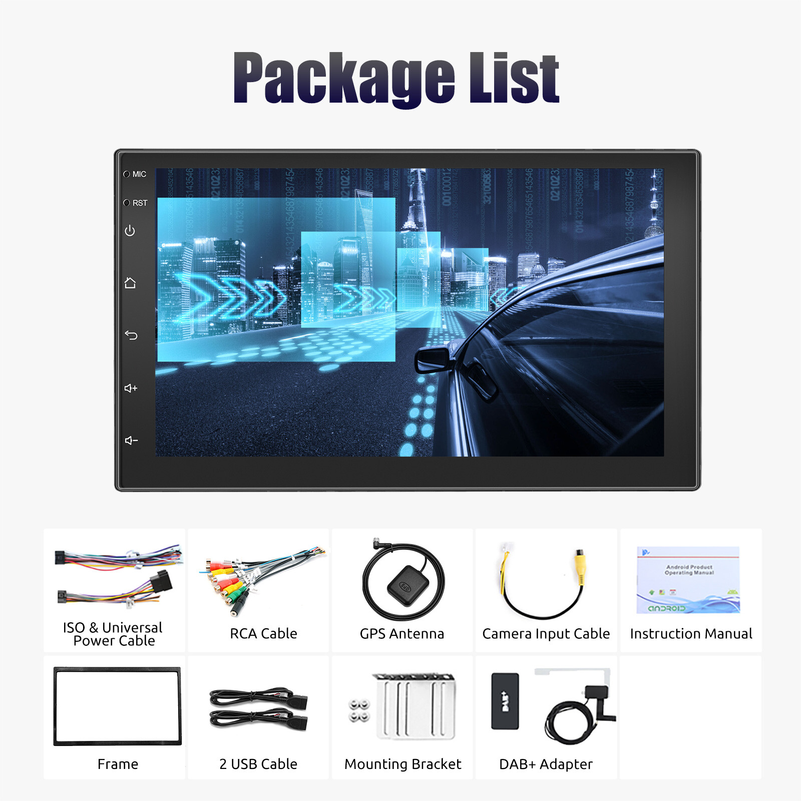 Car Stereo Radio Head Unit 7 inch Double 2 DIN DAB+ Android 13 GPS ...