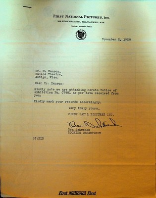 First National Pictures Letterhead November 2 1928 The Barker Silent ...