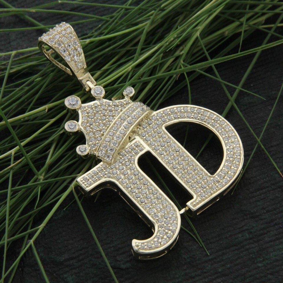 3.50Ct Simulate Diamond Crown JD Letter Initial Pendant 14K Yellow Gold ...