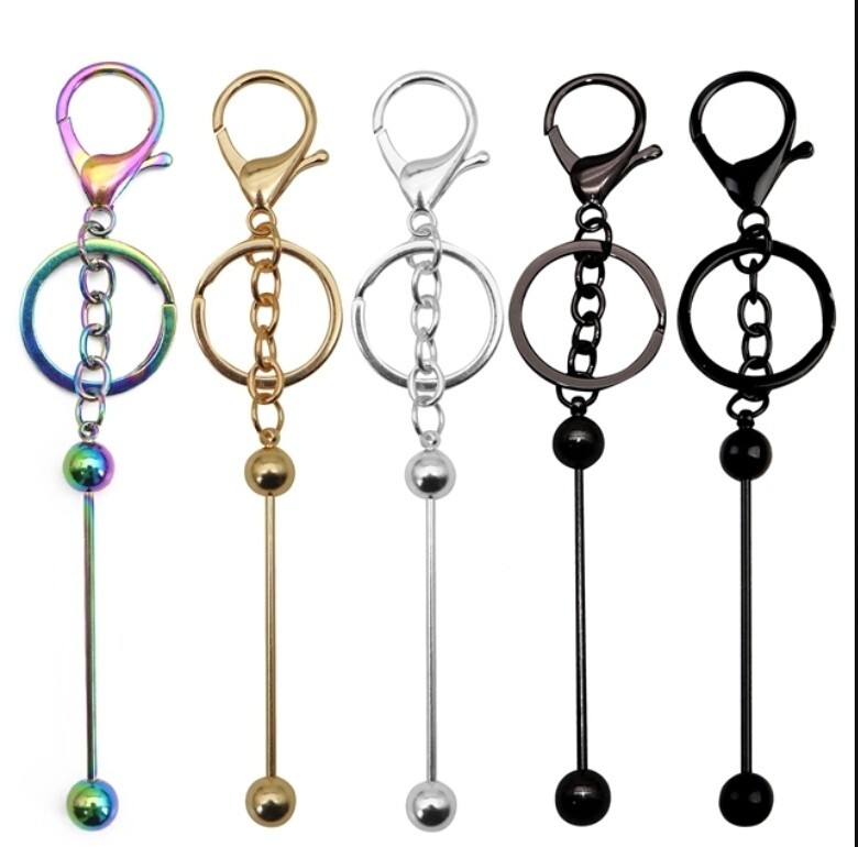 5 PC. Beadable key chains DIY MIXED FINISHES key ring and hook clasp ...