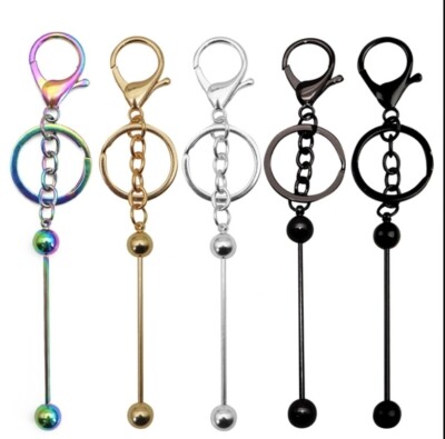 5 PC. Beadable key chains DIY MIXED FINISHES key ring and hook clasp ...