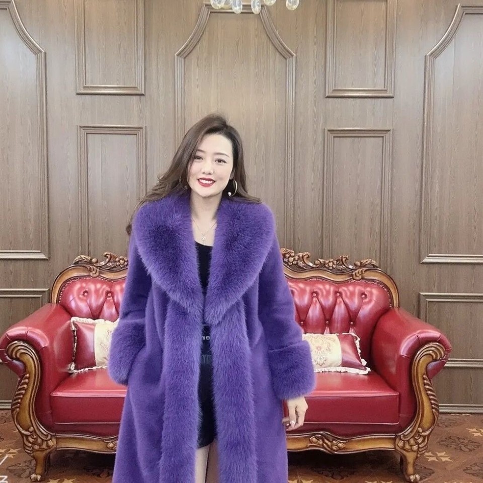 2024 New Mink Fur Coat Womens Fox Fur Collar European Mink Fur Long Fox Fur Coat | eBay