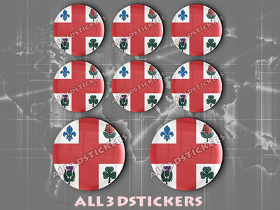 8 x 3D ROUND Stickers Resin Domed Flag Montreal - Adhesive Decal Vinyl ...