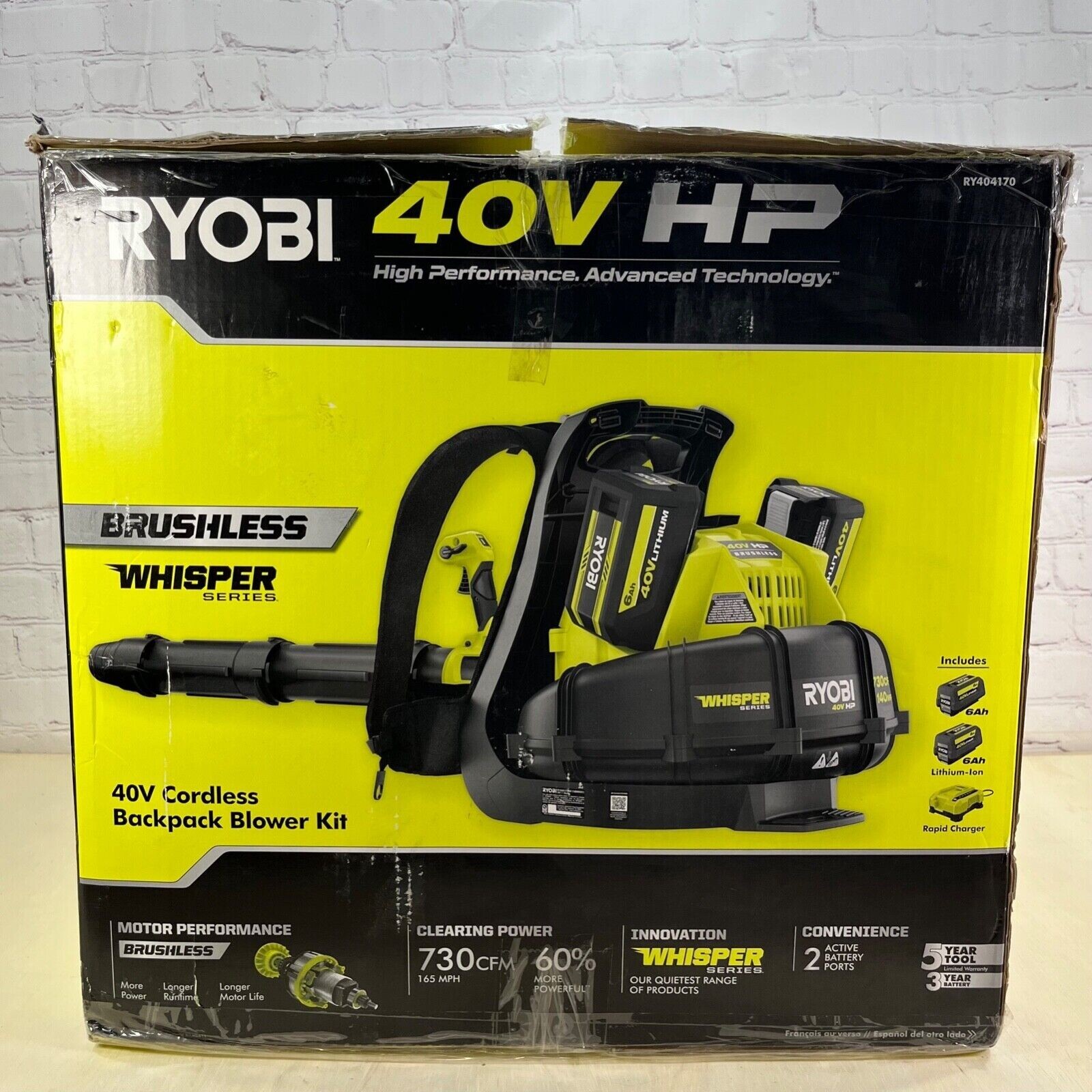 Ryobi 40V HP Brushless Backpack 730 CFM Whisper Series Blower ...