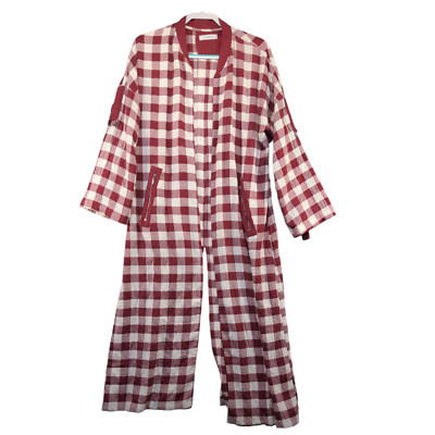 Tusso Women's Open Front Robe Red White XXL Check Print Polyester Blend ...