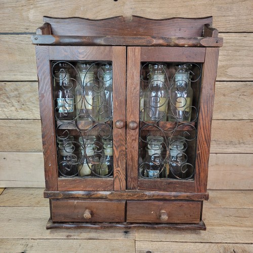Vintage Rustic MCM Wooden Spice Rack w 12 Glass Bottles Apothecary Rack ...