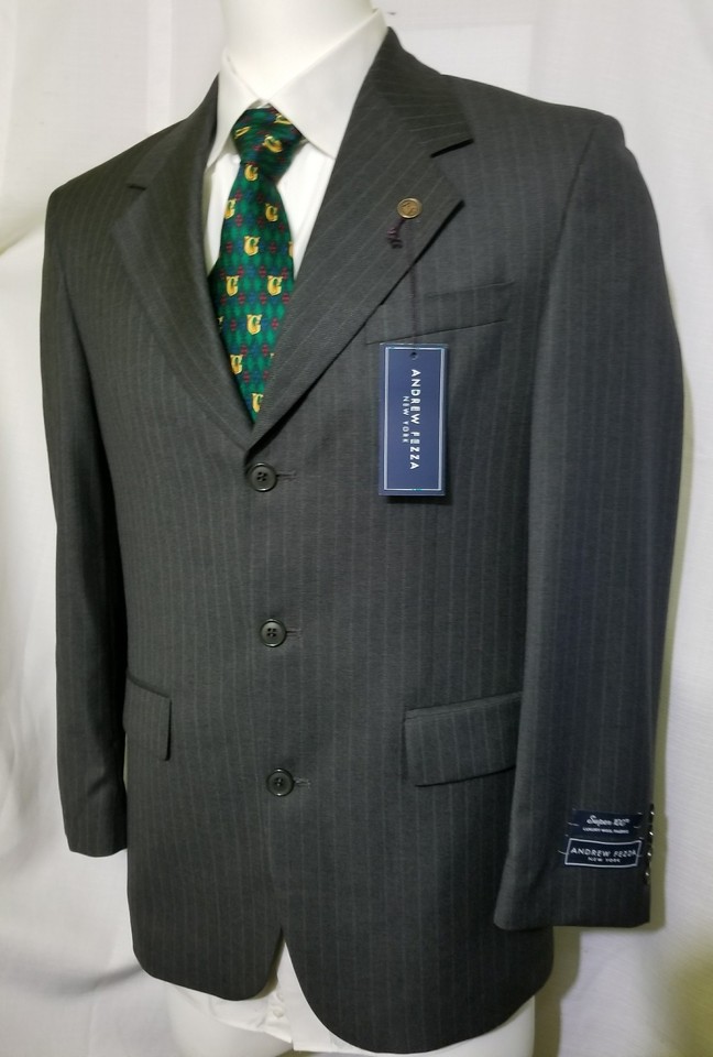ANDREW FEZZA New Suit Jacket 38R SUPER 100's Wool Gray Pinstripe Men ...