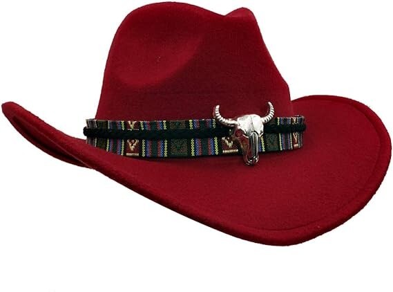 Maroon Western Cowboy, Cowgirl Hat, Multicolor Bull Strap, Men Women ...