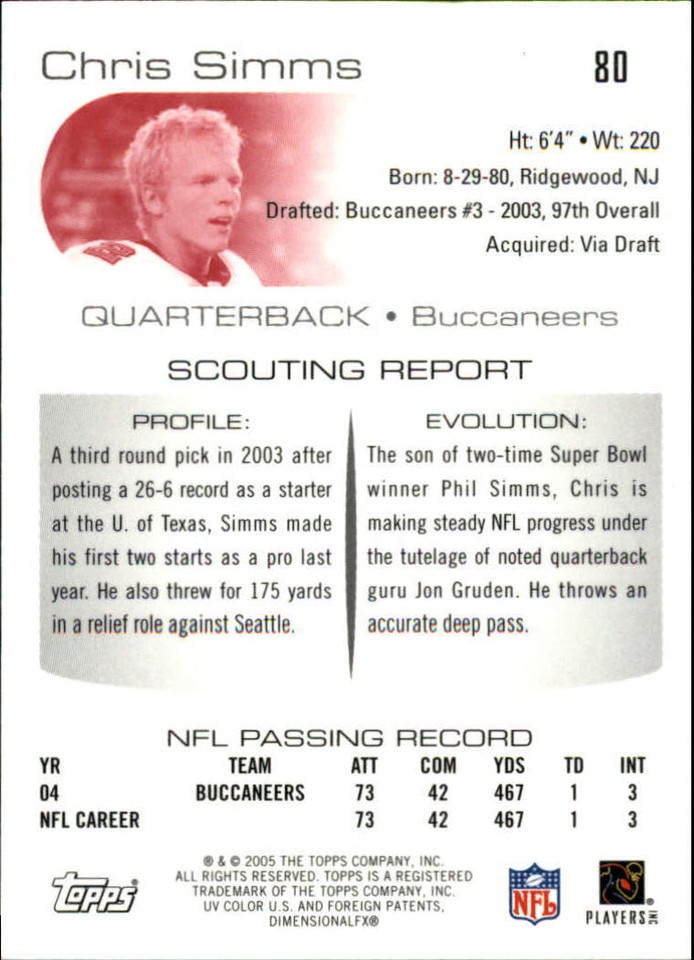 2005 Topps Draft Picks and Prospects Chrome Football Card #80 Chris ...