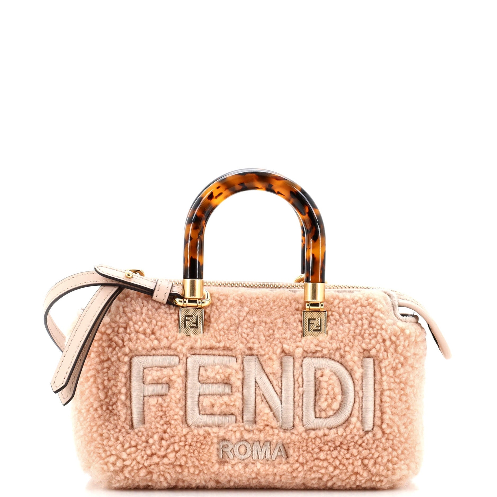Fendi Logo By The Way Top Handle Bag Shearling Mini - Gem