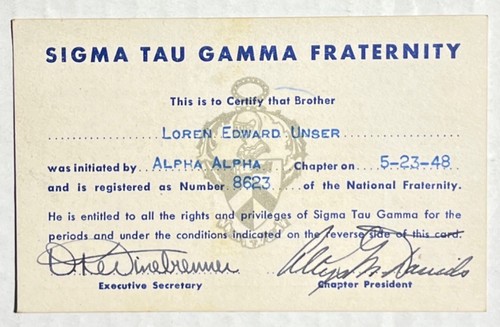 Vintage Sigma Tau Gamma Fraternity Membership Card 1948 | eBay Australia