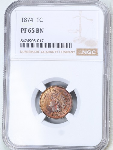 1874 1C Proof Indian Head Cent PF65 BN NGC 8424905-017 Mintage of 700 ...