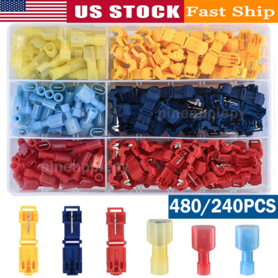480PCS T-Tap Self-stripping Connector Quick Splice Disconnects Wire ...