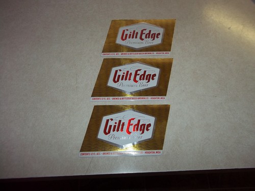 3 Vintage GILT EDGE BEER BOTTLE LABELS Bosch Brewing Houghton Michigan ...