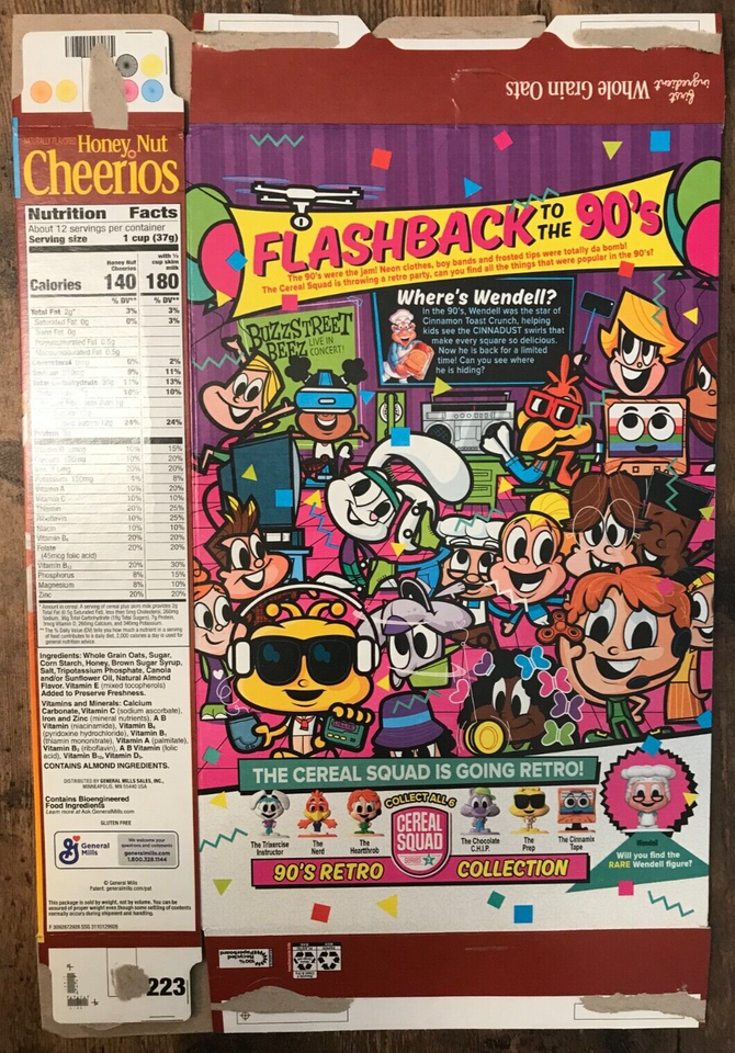 Honey Nut Cheerios 90s Retro Cereal Squad 3 Toy Cereal Box LS GM FLAT ...