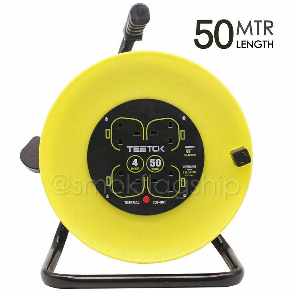 Extension Lead Reel 4 Way 5M 15M 20M 25M 50M Cable Socket Heavy Duty ...