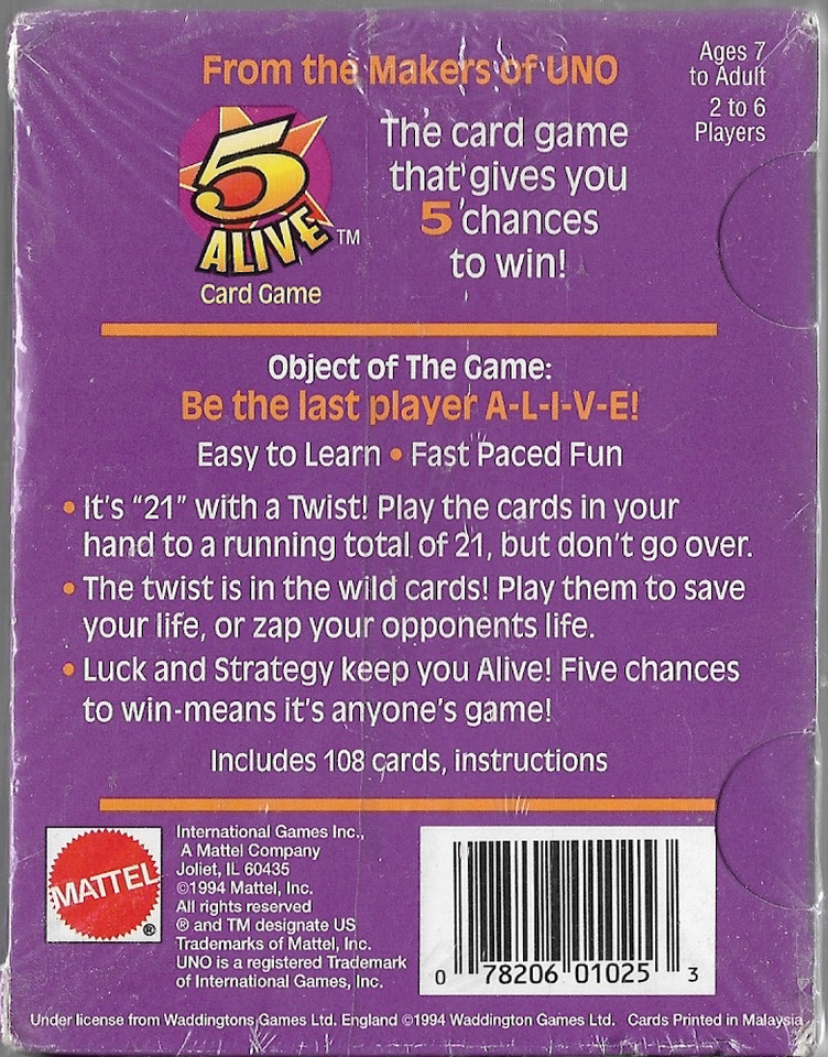 5 Alive Card Game | New Sealed | Mattel 1994 | eBay