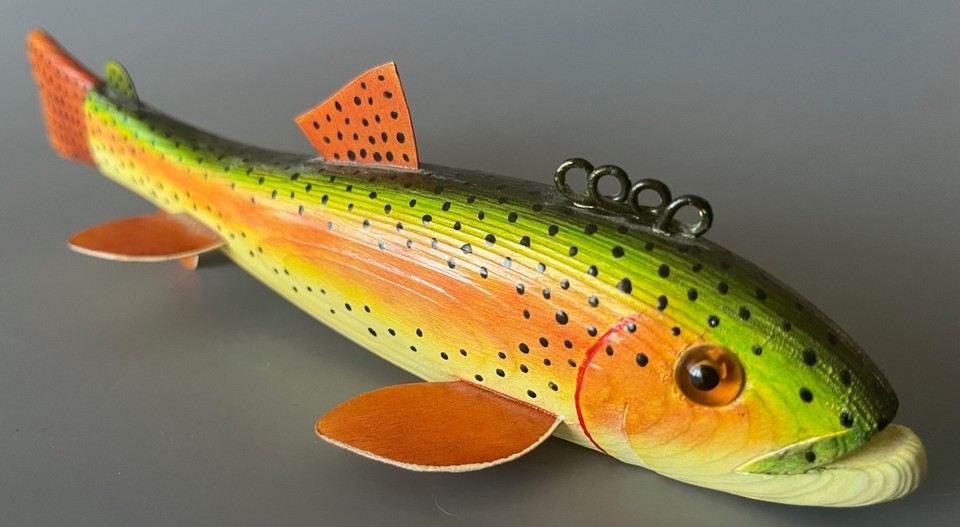 VINTAGE ~ RICH BROOKS ~ TROUT ~ ICE FISH SPEARING DECOY ~ FOLK ART ...