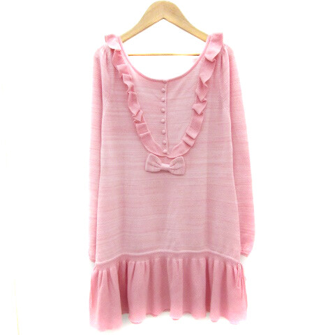 Will Selection Knit One Piece Mini Length Long Sleeve Round Neck Ruffle ...