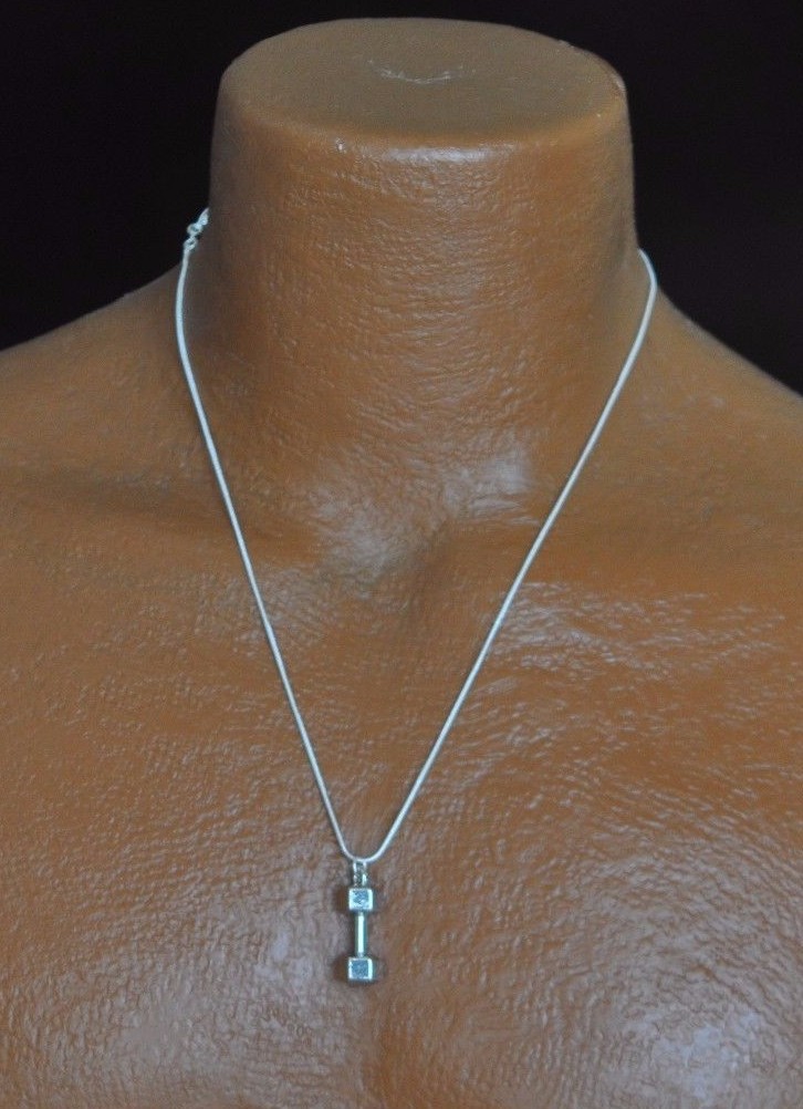 Barbell Dumbbell Pendant Charm Gym Bodybuilding Muscle Crossfit Silver ...