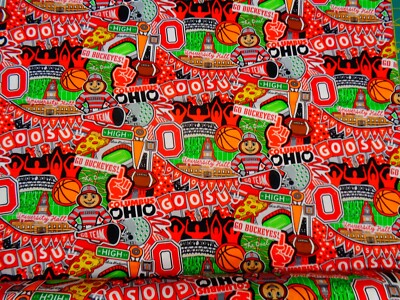 OHIO STATE UNIVERSITY "BUCKEYES" DOODLE PRINT DESIGN NEW 100% COTTON 1/ ...