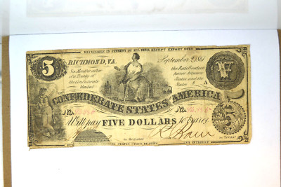$5 Confederate Note- T36- September 2, 1861- Cancelled Very Fine with ...
