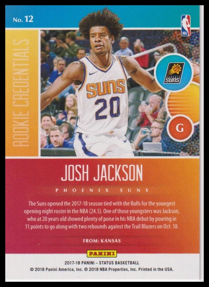 2017-18 Panini Status #12 Josh Jackson Rookie Credentials | eBay