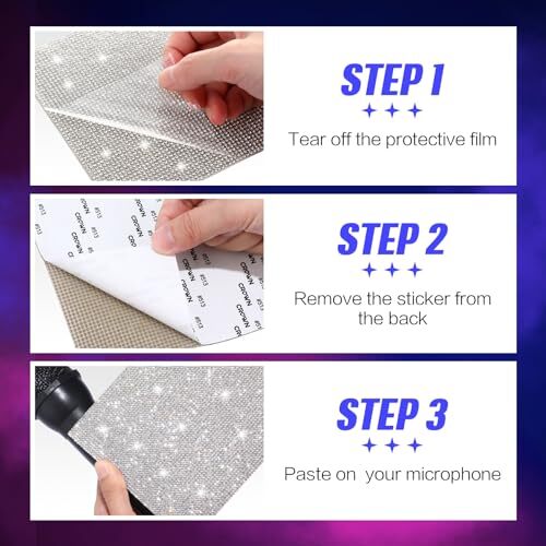 3 Pcs Rhinestone Microphone Handle Cover Stickers Sparkly Glitter Mic ...