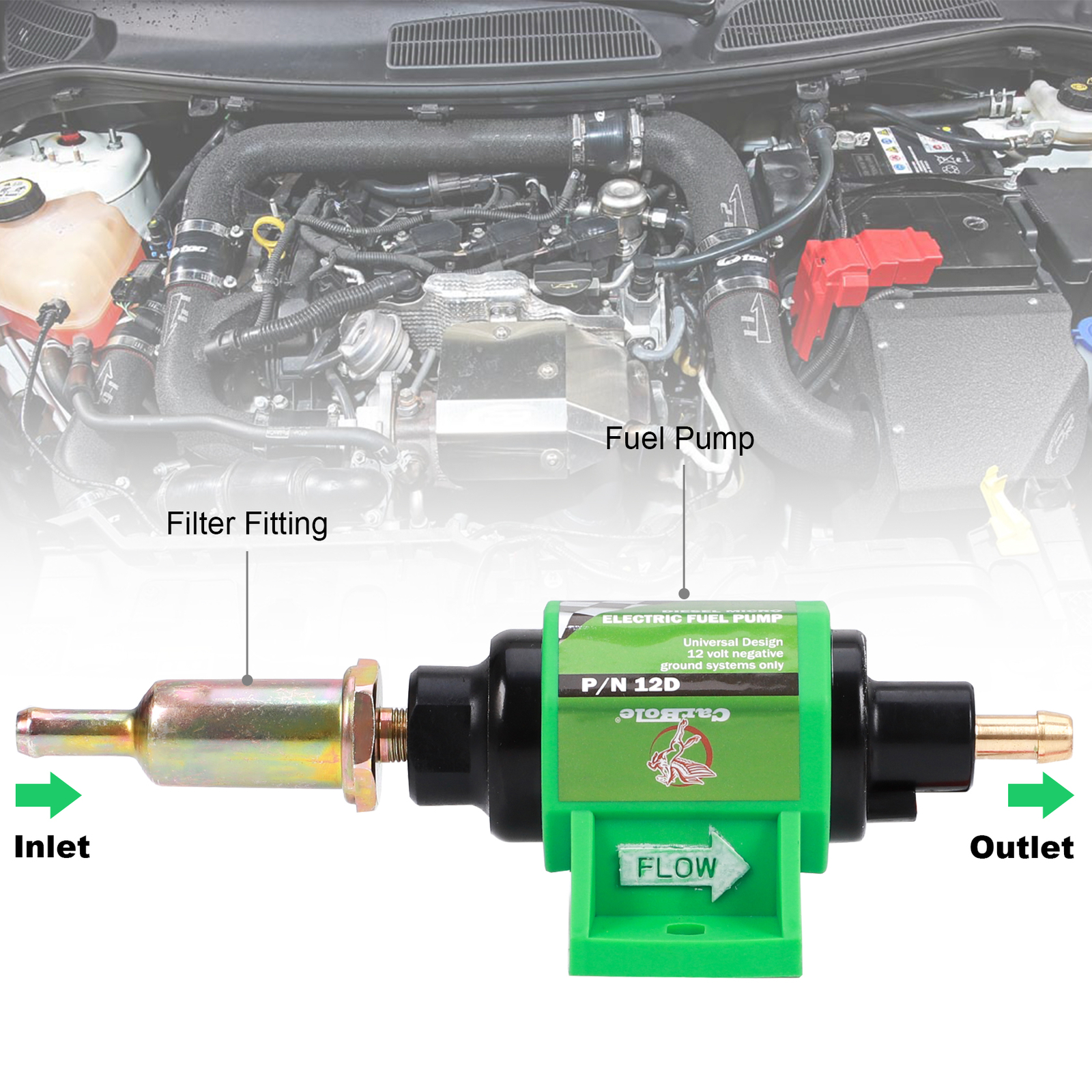 12D Universal Micro Electric Diesel Fuel Pump 5/16 inch Inlet 12V 35 ...