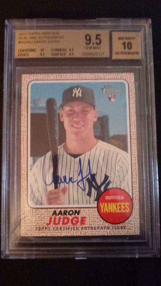 2017 TOPPS HERITAGE AARON JUDGE RC AUTO+ REDUCED + ROOKIE BGS 9.5 10 ...