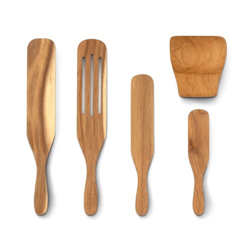 5 Pcs Wooden Spurtle Set with Spoon Rest Acacia Spatula Utensils for ...