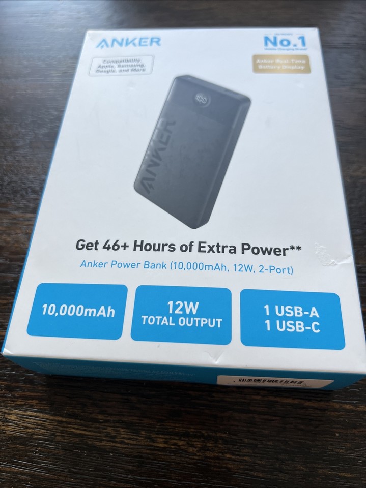 Anker Power Bank (10000mAh, 12W, 2-Port) A1237 Black OPEN NEW ...