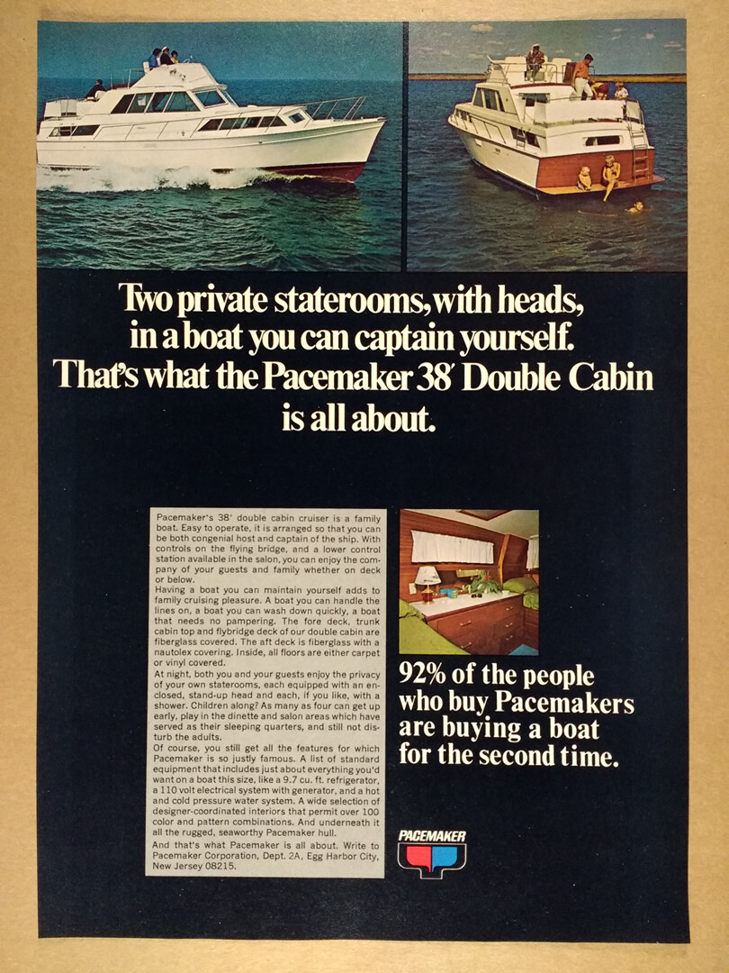 1969 Pacemaker 38 Double Cabin Yacht Boat vintage print Ad | eBay