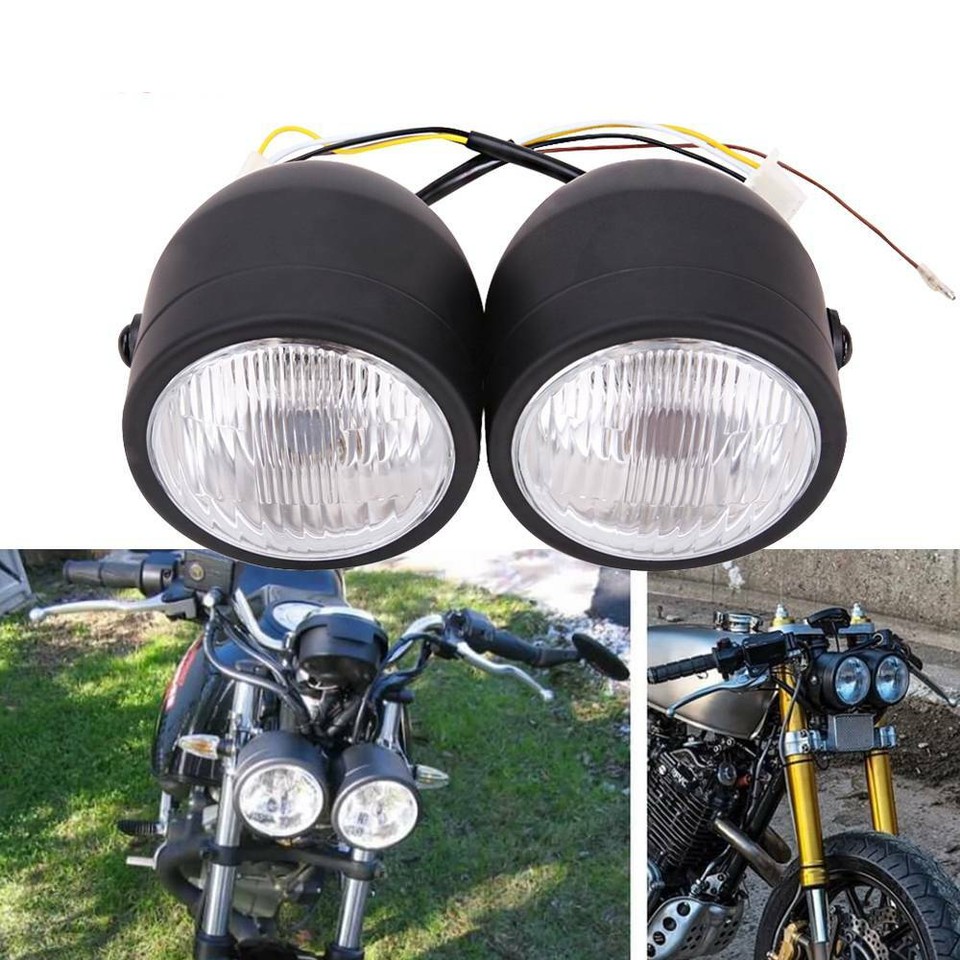 Black Twin Headlight Motorcycle Double Dual Lamp Street Fighter ...