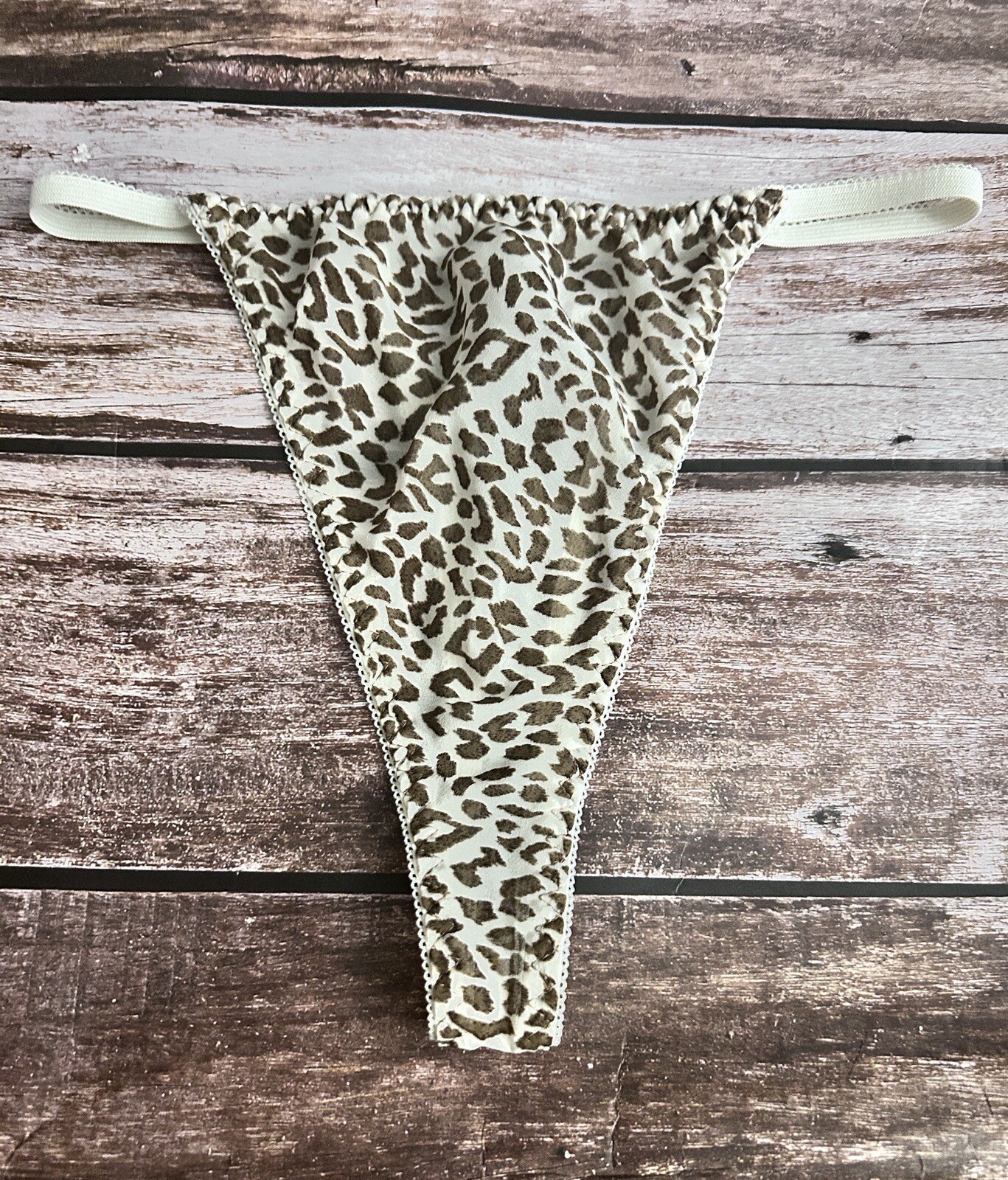 Vintage Animal Print Semi-Sheer String Thong Panties Size Large San ...