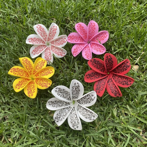 5pc Tiare Foam Flower w Polynesian Print 8cm Tropical Sei Accessory Box ...