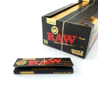 RAW Black Single Wide Rolling Papers Slim Classic Natural Unrefined ...